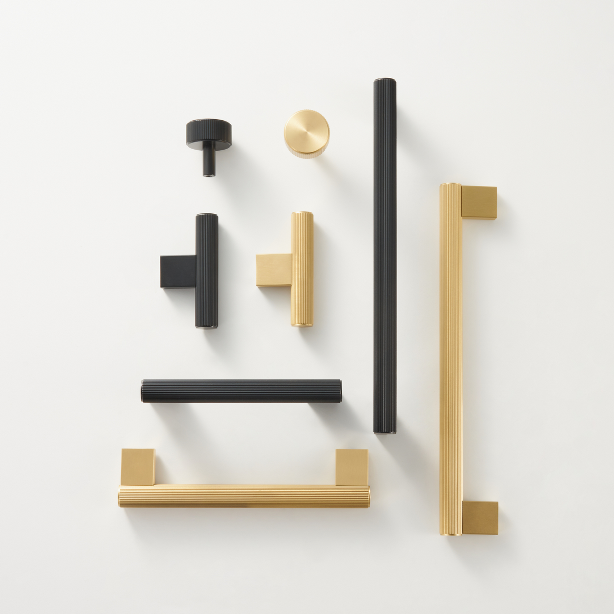 SOLID BRASS HANDLES / LINEAR KNURL - Matte Black / 150mm/4.9" (128mm/5. ...