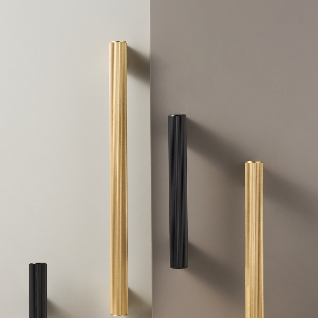 SOLID BRASS HANDLES / LINEAR KNURL - Matte Black / 150mm/4.9" (128mm/5. ...