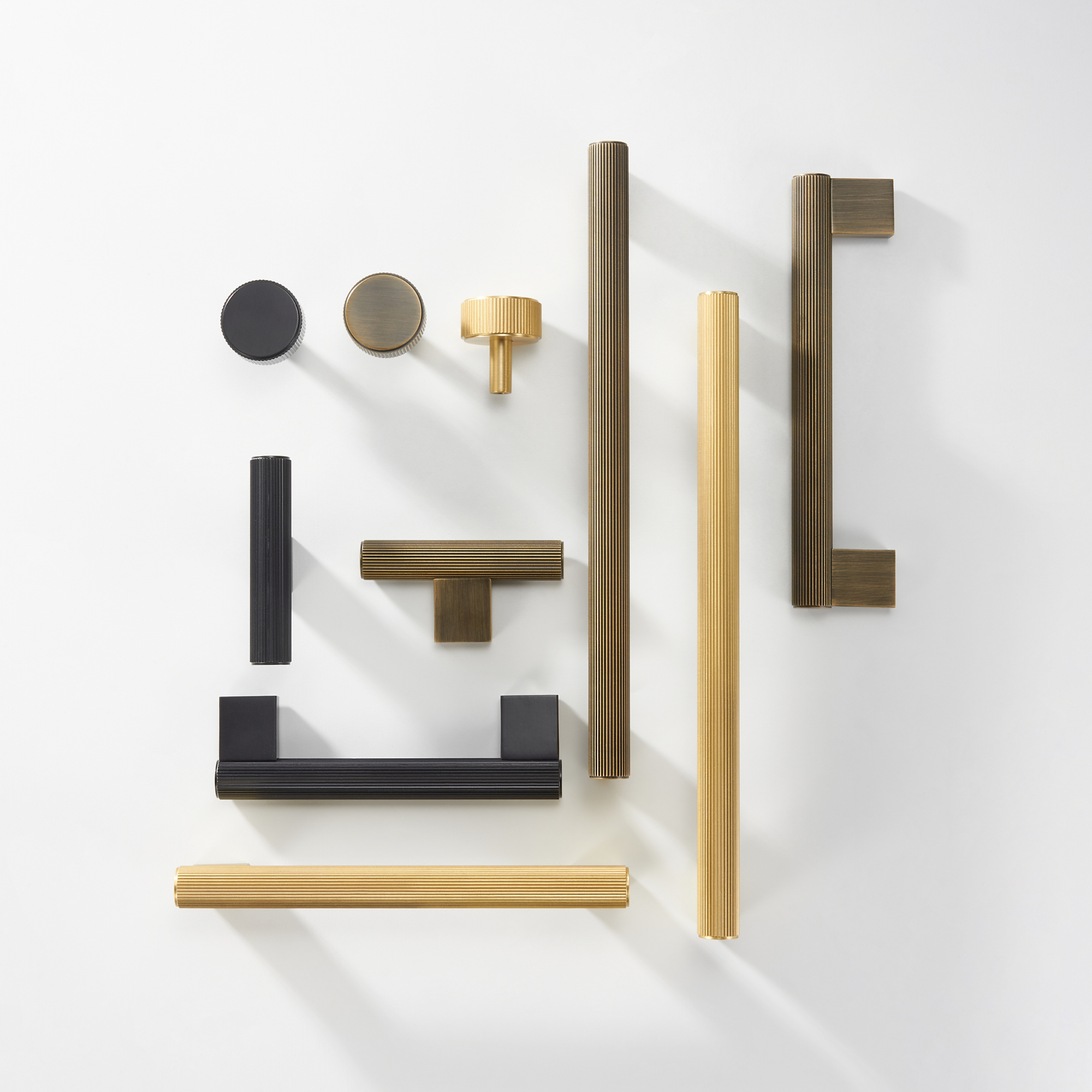 SOLID BRASS HANDLES / LINEAR KNURL - Matte Black / 150mm/4.9" (128mm/5. ...