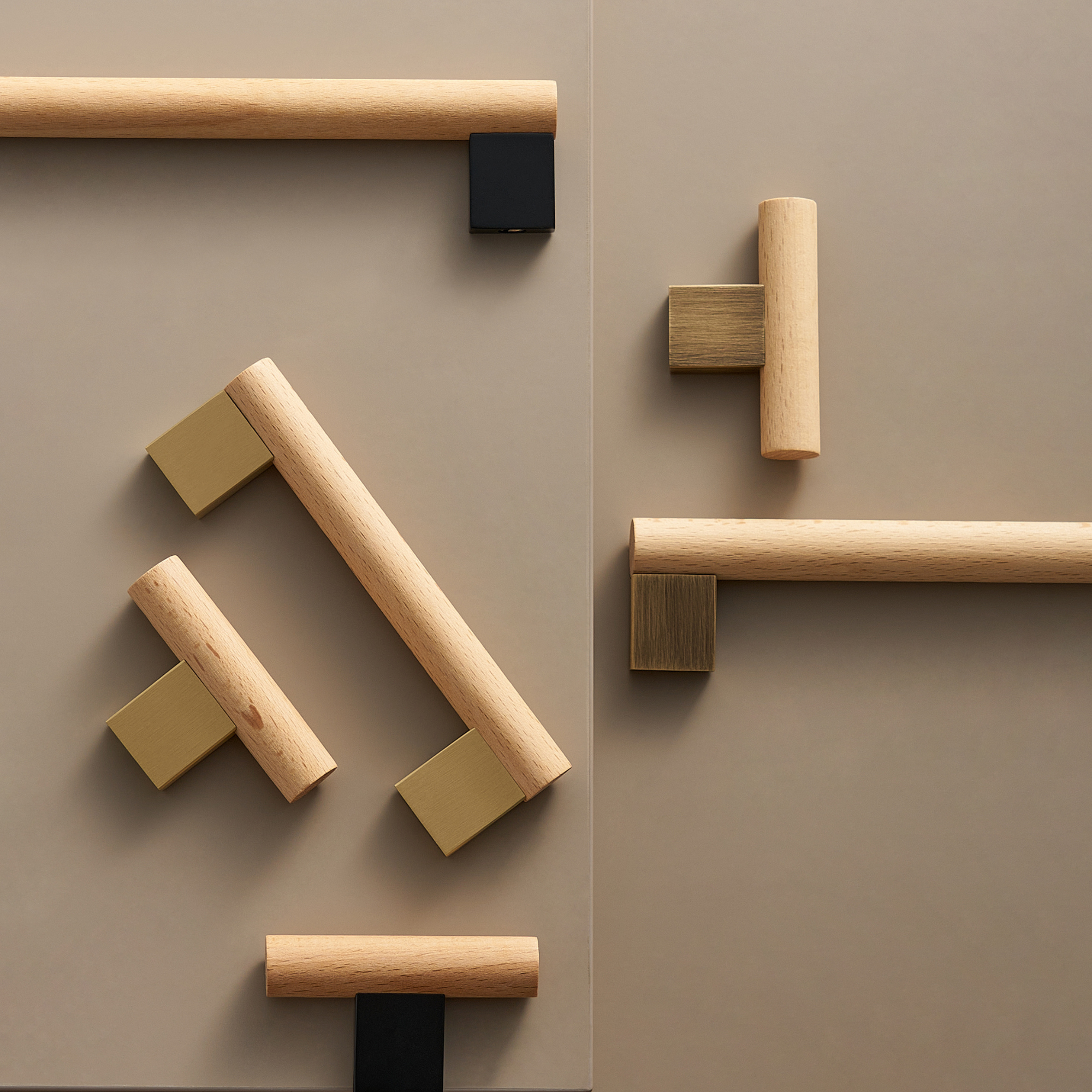 MIRAGE / Beech Wood & Solid Brass Handles - 180mm (160mm Hole-to-hole ...