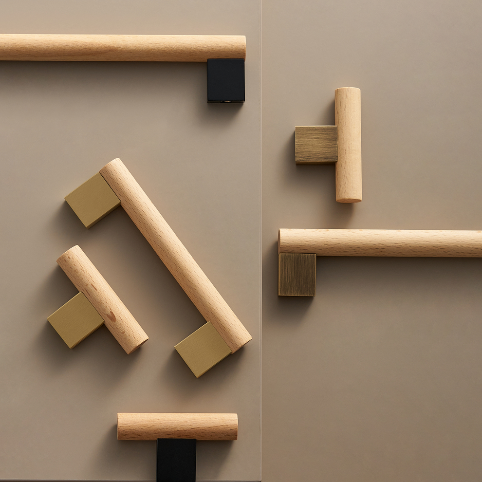 MIRAGE / Beech Wood & Solid Brass Handles - 180mm (160mm Hole-to-hole ...