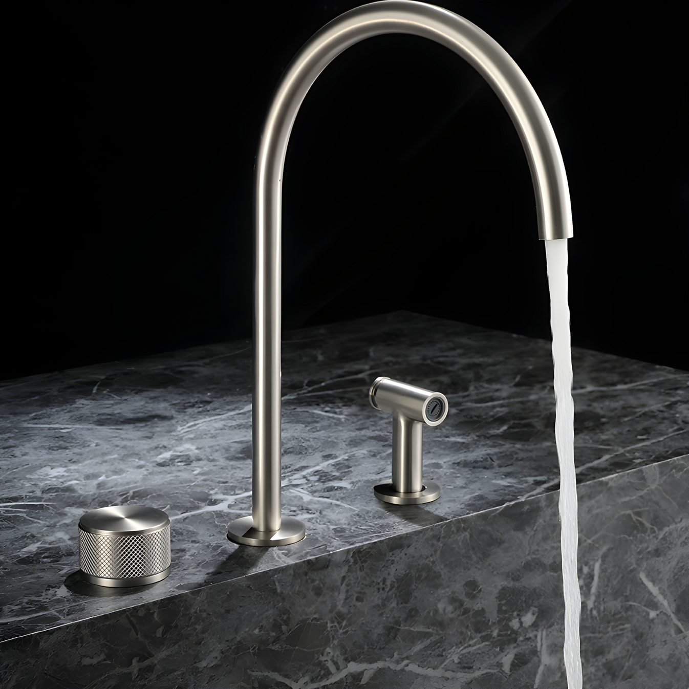 SENSIAL / Knurled Brass Kitchen Tap Faucet & Sprayer - Handle Shop Couture