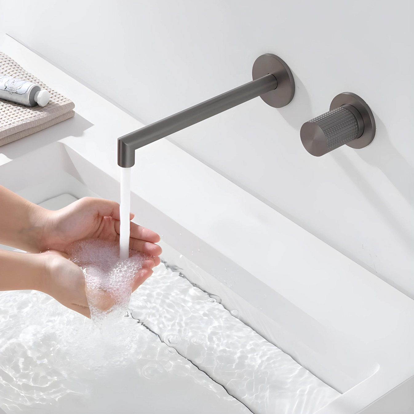 SENS / Wall-Mounted Knurled Brass Mixer Tap Faucet - Handle Shop Couture