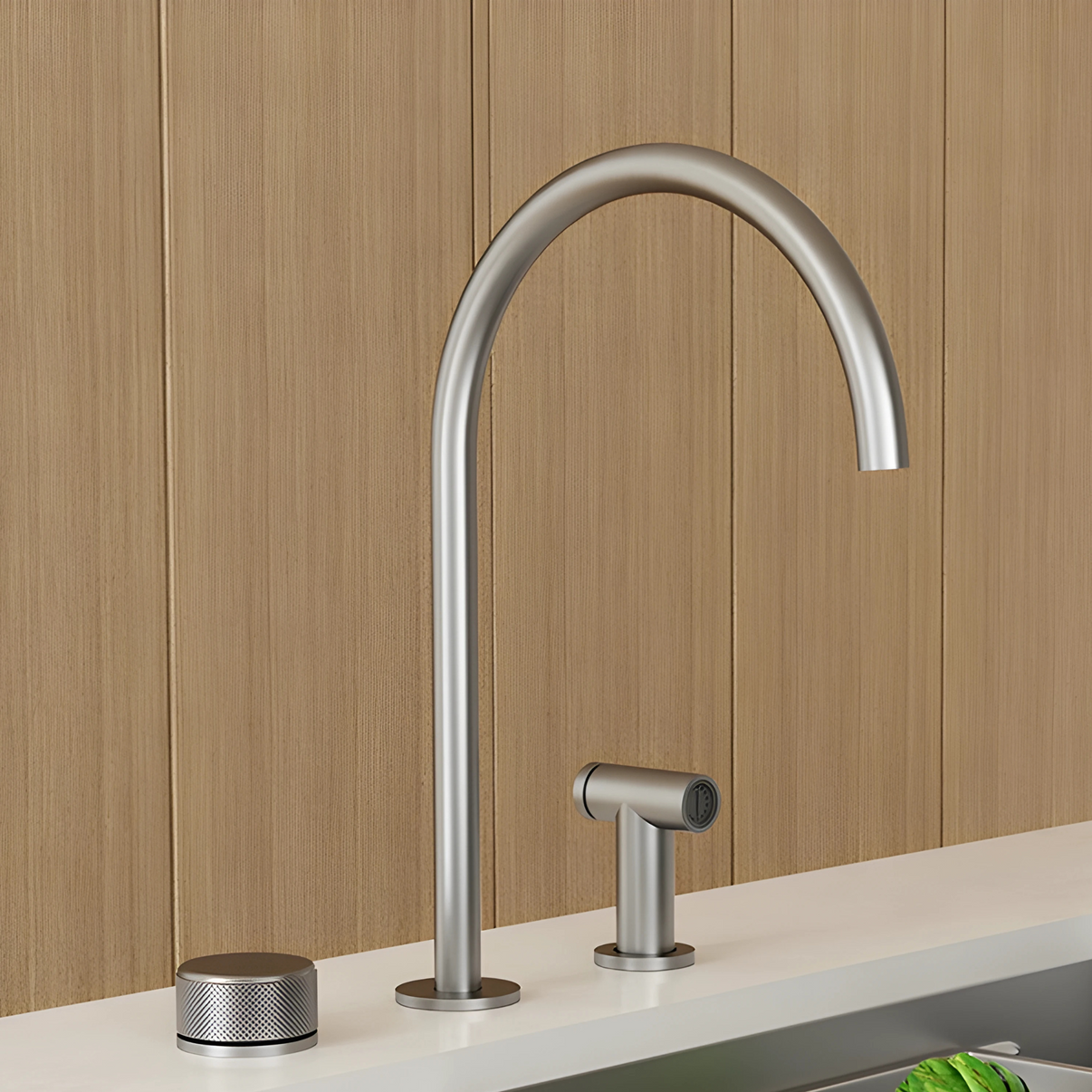 SENSIAL / Knurled Brass Kitchen Tap Faucet & Sprayer - Handle Shop Couture