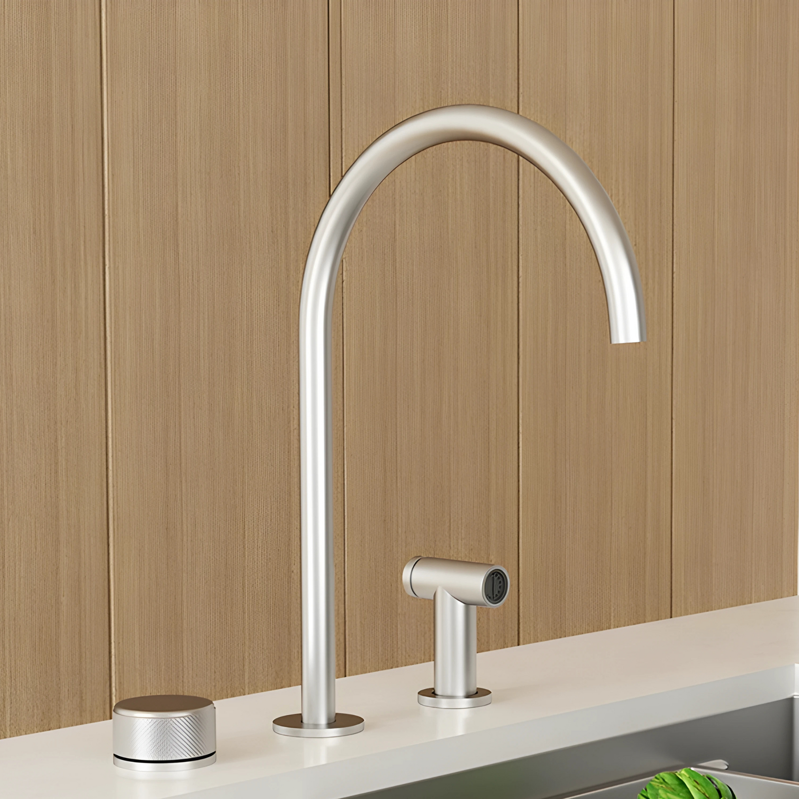 SENSIAL / Knurled Brass Kitchen Tap Faucet & Sprayer - Handle Shop Couture