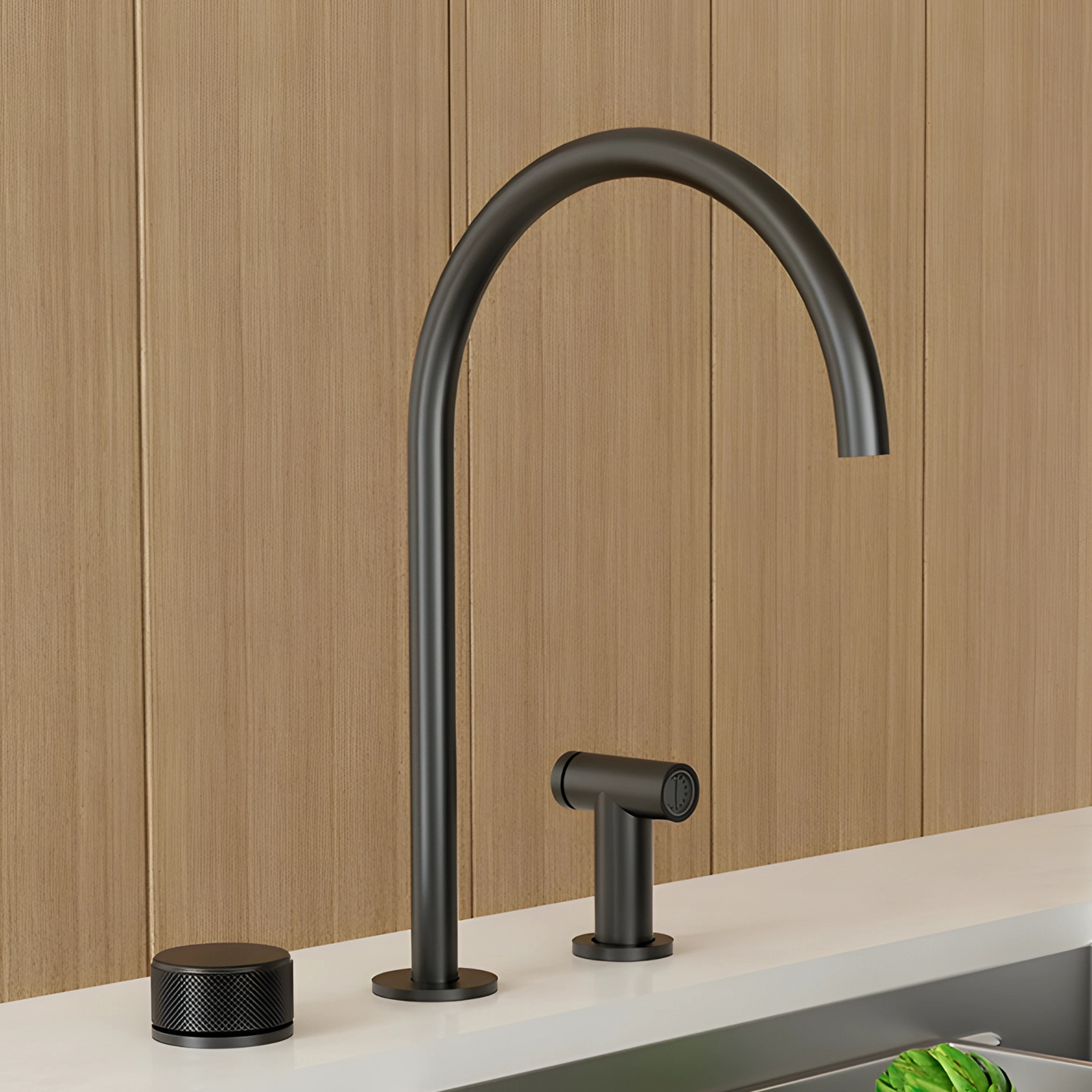 SENSIAL / Knurled Brass Kitchen Tap Faucet & Sprayer - Handle Shop Couture