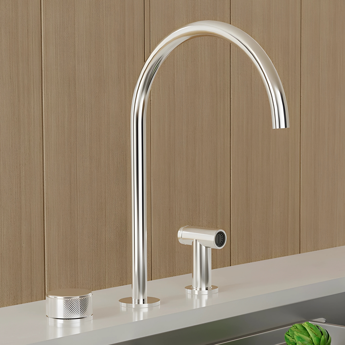 SENSIAL / Knurled Brass Kitchen Tap Faucet & Sprayer - Handle Shop Couture
