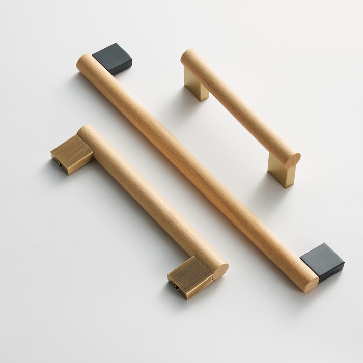 MIRAGE / Beech Wood & Solid Brass Handles - 180mm (160mm Hole-to-hole ...