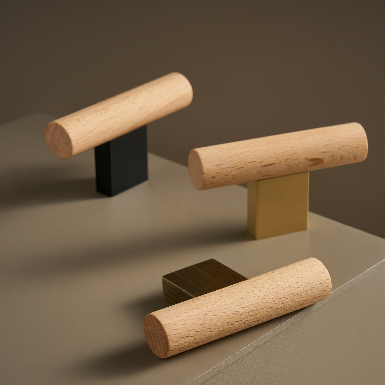 MIRAGE / Beech Wood & Solid Brass Handles - 180mm (160mm Hole-to-hole ...