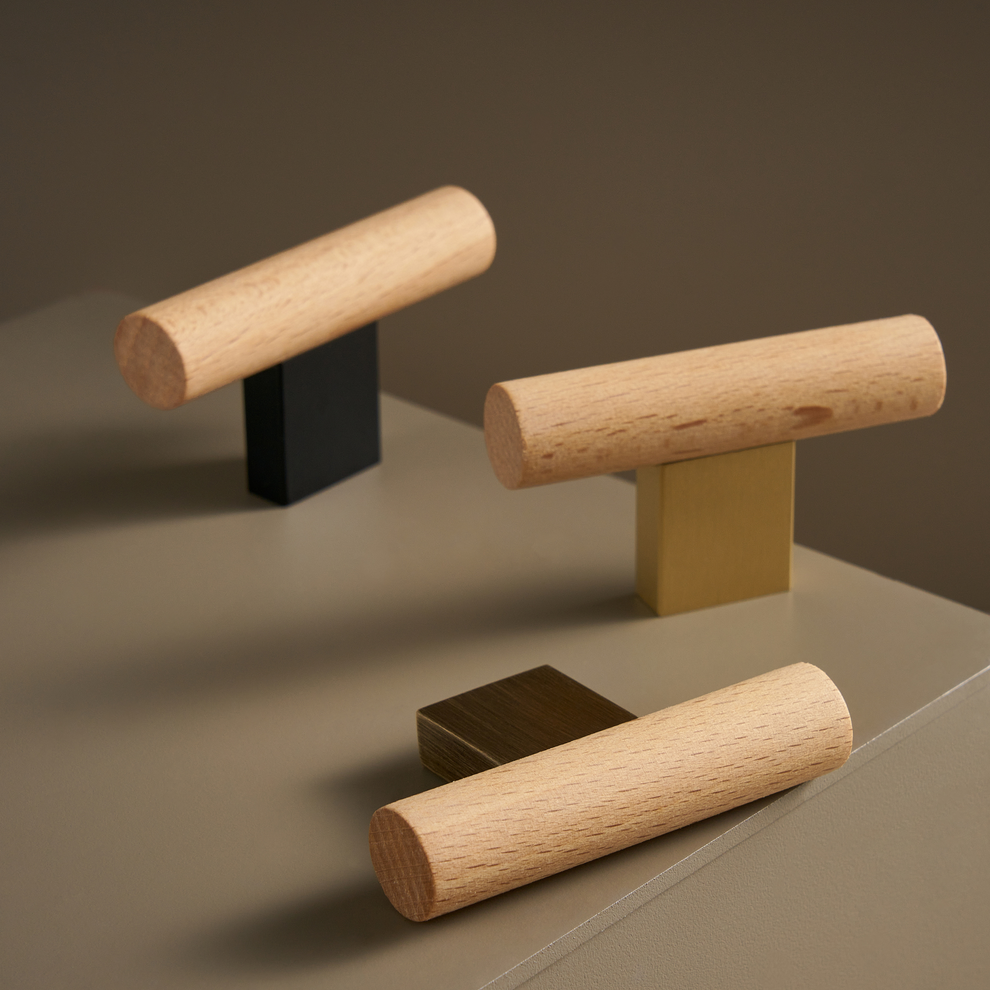 MIRAGE / Beech Wood & Solid Brass Handles - 180mm (160mm Hole-to-hole ...