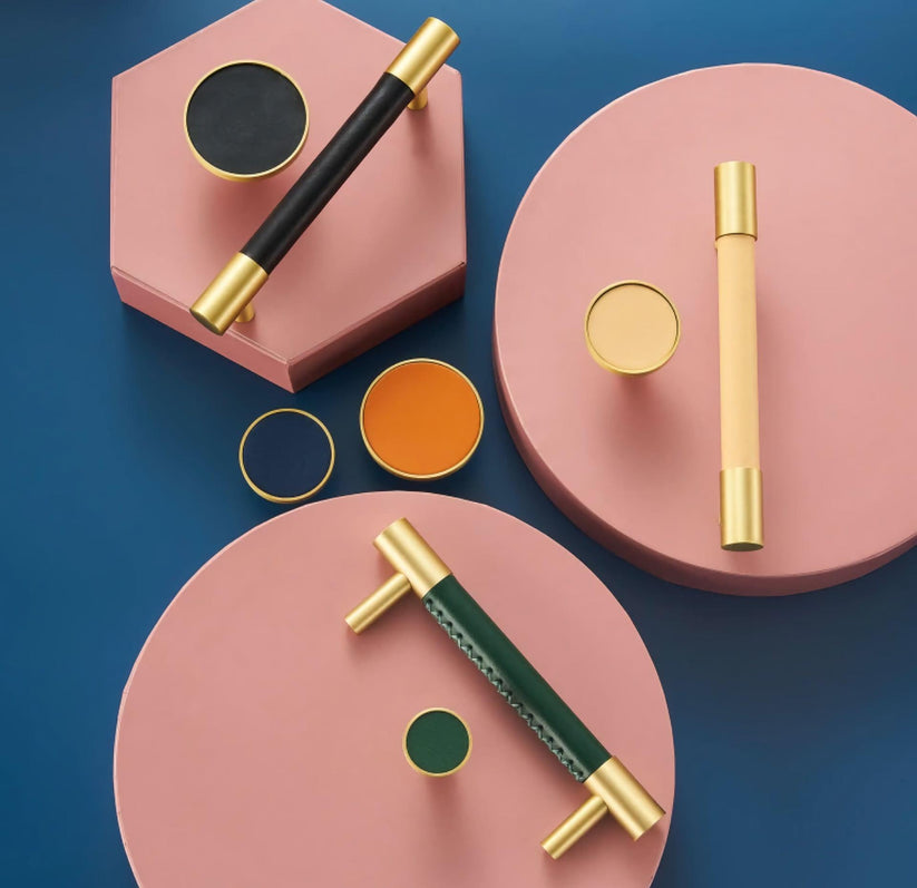 AMINTA / Solid Brass & Leather Furniture Knobs - Handle Shop Couture