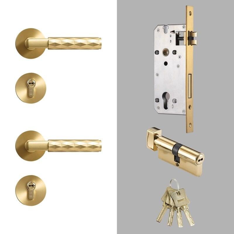 DIAMANTE / Solid Brass Lever Door Handles & Lock Set - Handle Shop Couture