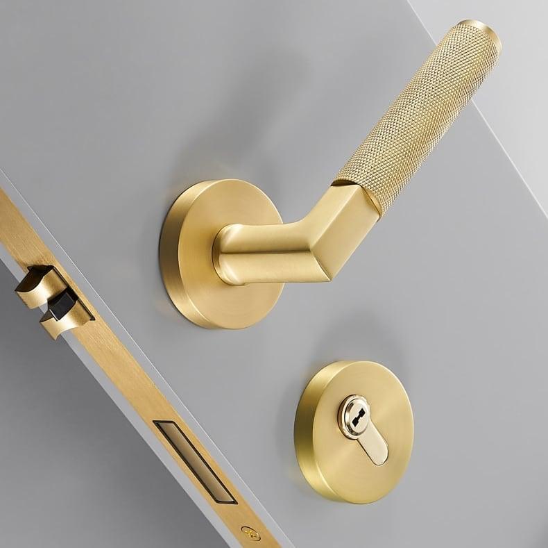 FRANCO / Knurled Brass Lever Handle & Lock Set - Handle Shop Couture