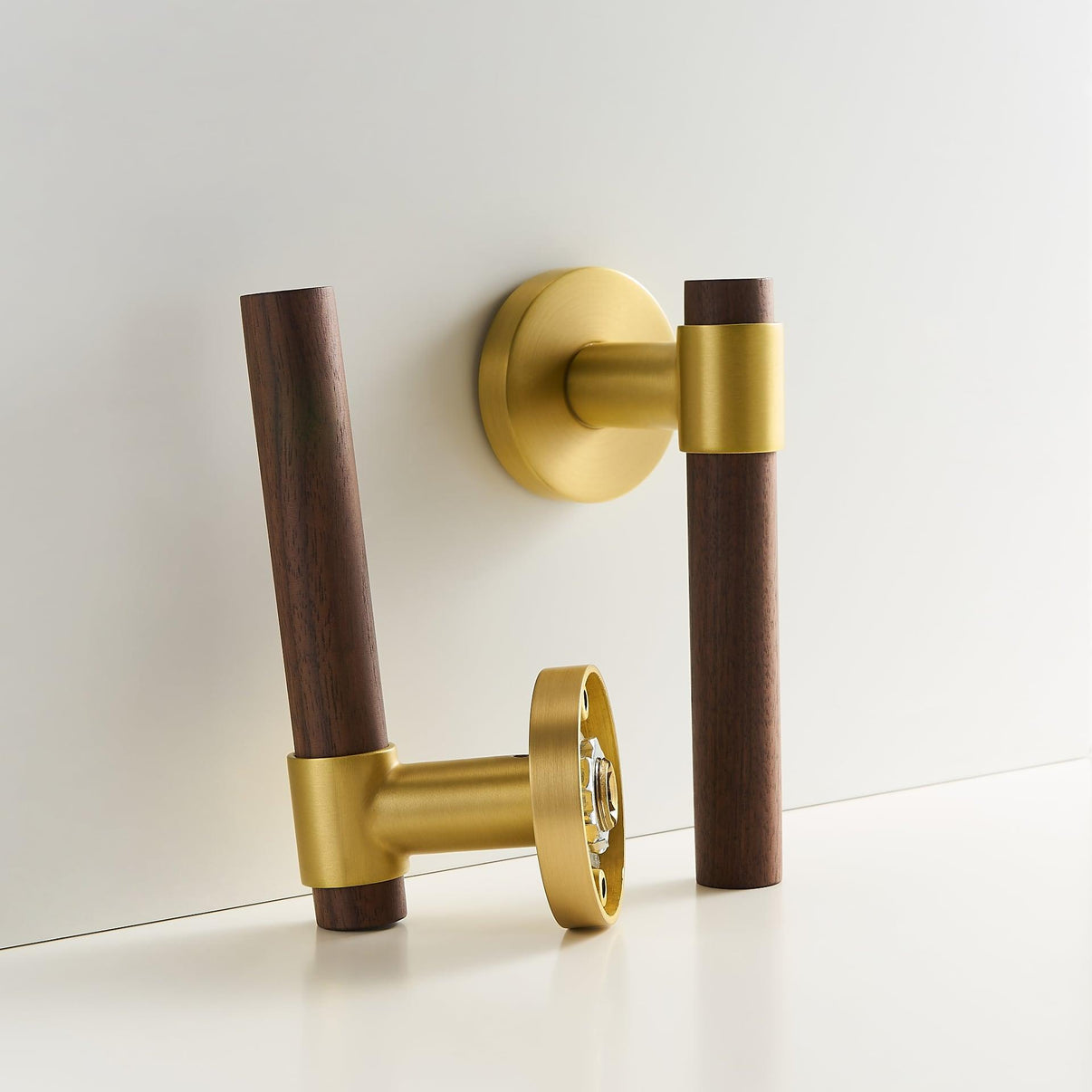 MENELAOS / Solid Brass & Walnut Wood Lever Door Handles & Lock Set ...