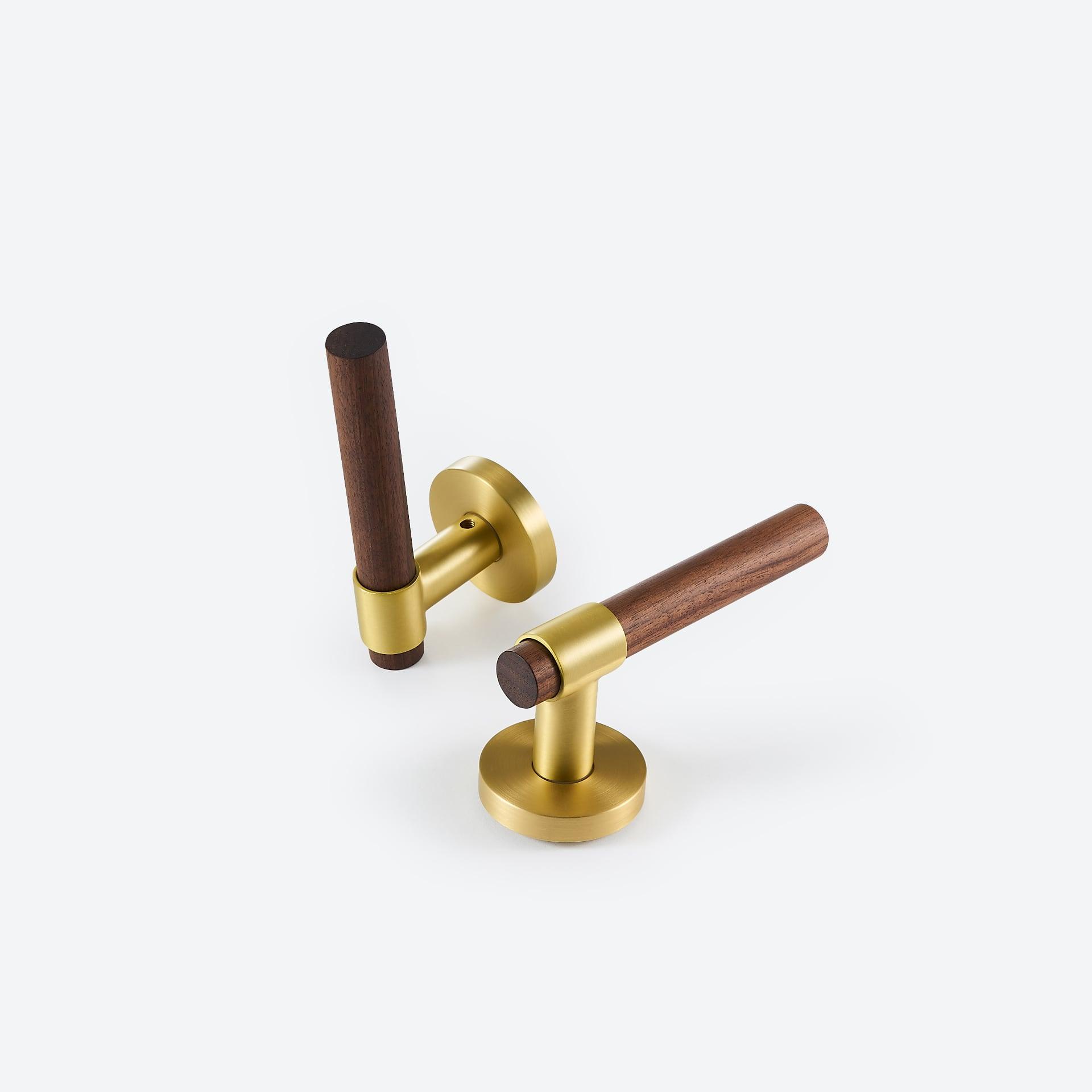 MENELAOS / Solid Brass & Walnut Wood Lever Door Handles & Lock Set ...