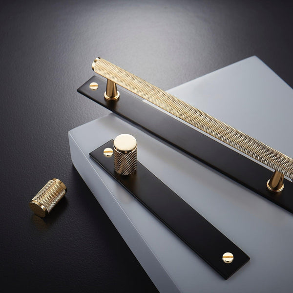 PORTA / Solid Knurled Brass Handle With Backplate - 218mm/8.6" (200mm/7 ...